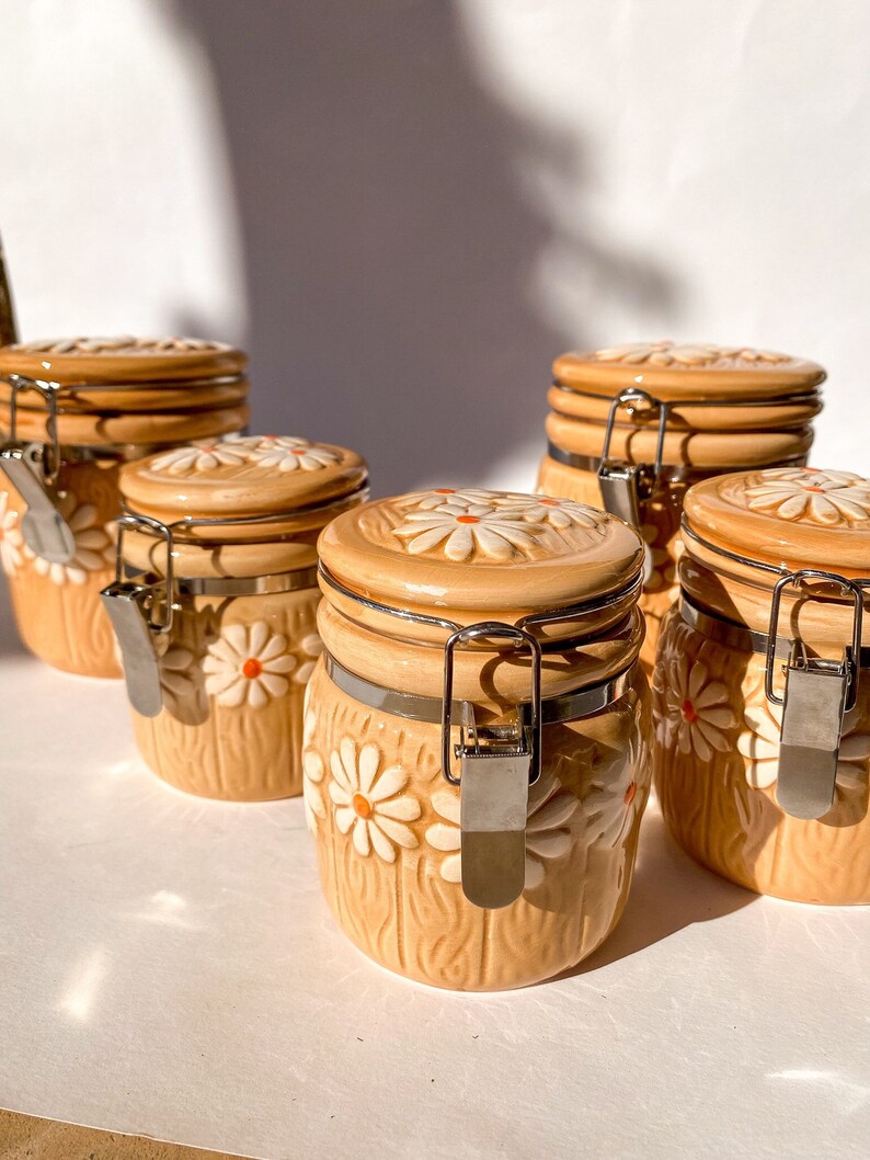 Vintage Ceramic Wood Barrel and Daisy Lock Lid Canister Set - Etsy