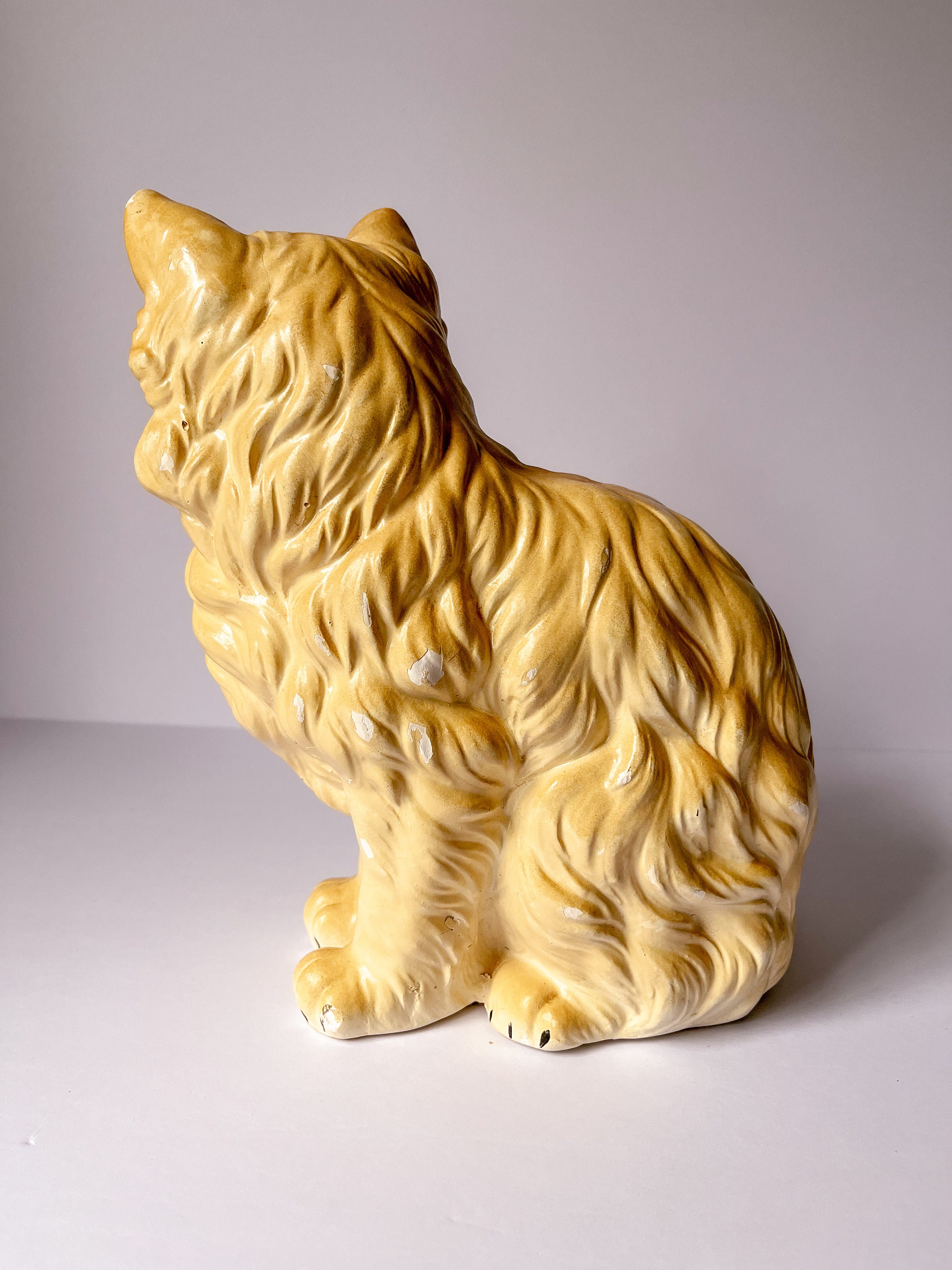 Vintage Yellow Ceramic Cat Figurine - Etsy