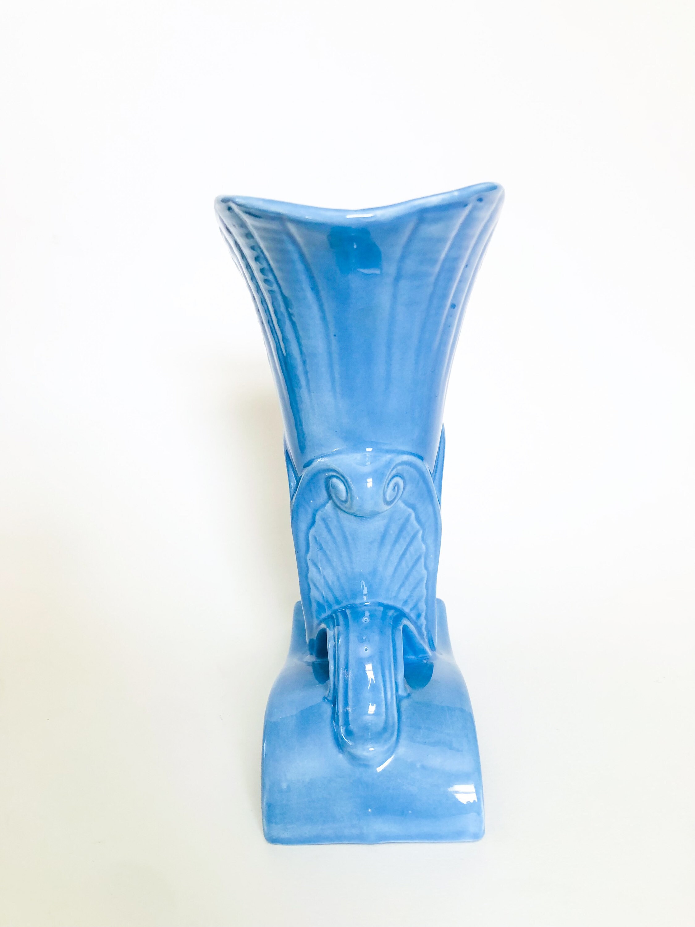 Vintage Blue Cornucopia Vase or Planter, Bisqueware Planter - Etsy