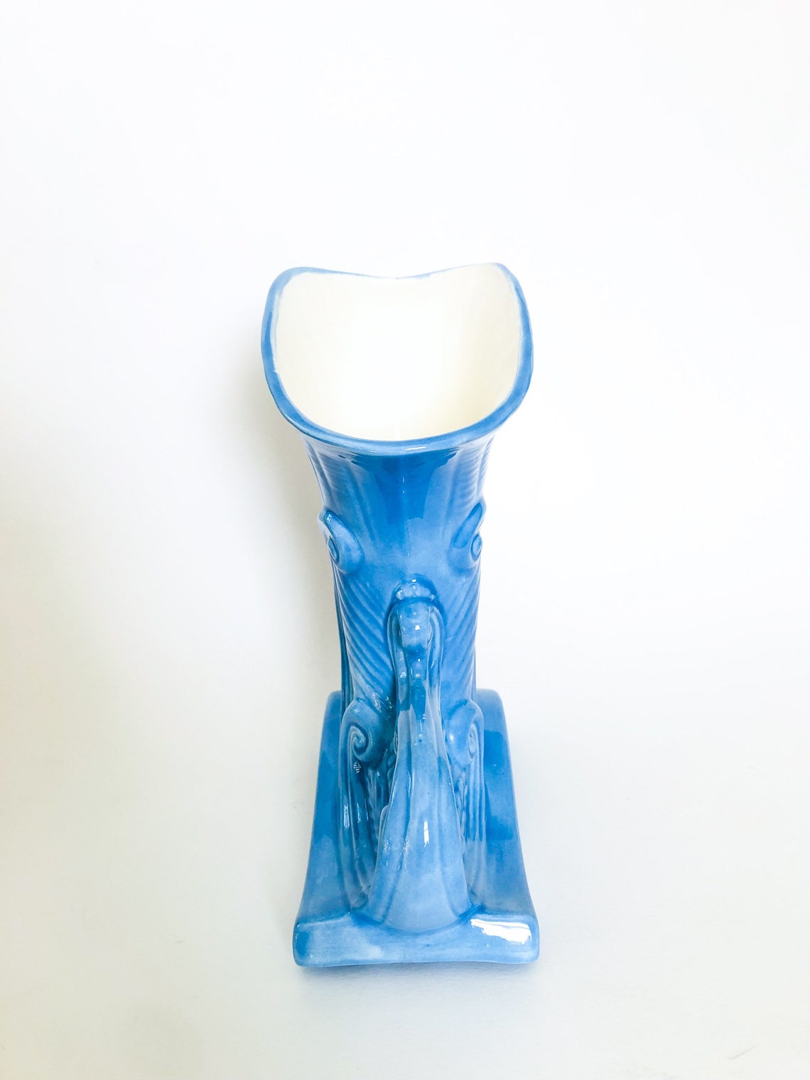 Vintage Blue Cornucopia Vase or Planter, Bisqueware Planter - Etsy