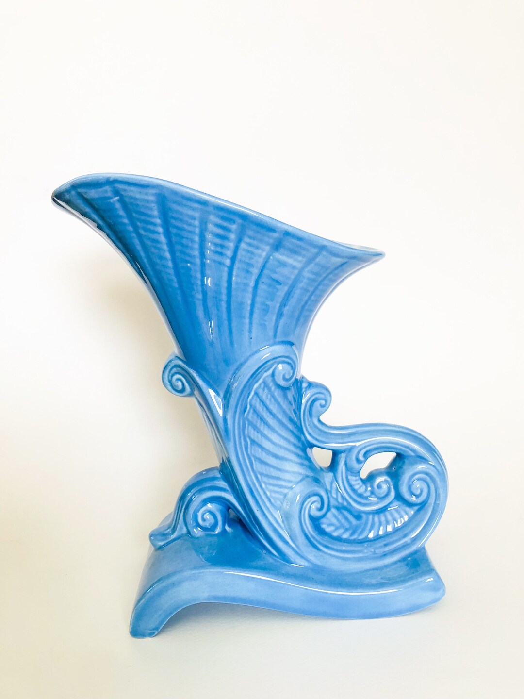 Vintage Cobalt Blue Cornucopia Vase or Planter Bisqueware - Etsy