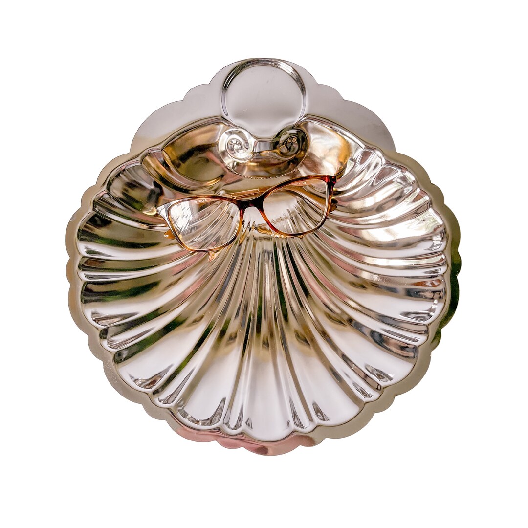 Large Vintage Metal Shell Serving Dish or Tray, Jewelry or Trinket Dish ...