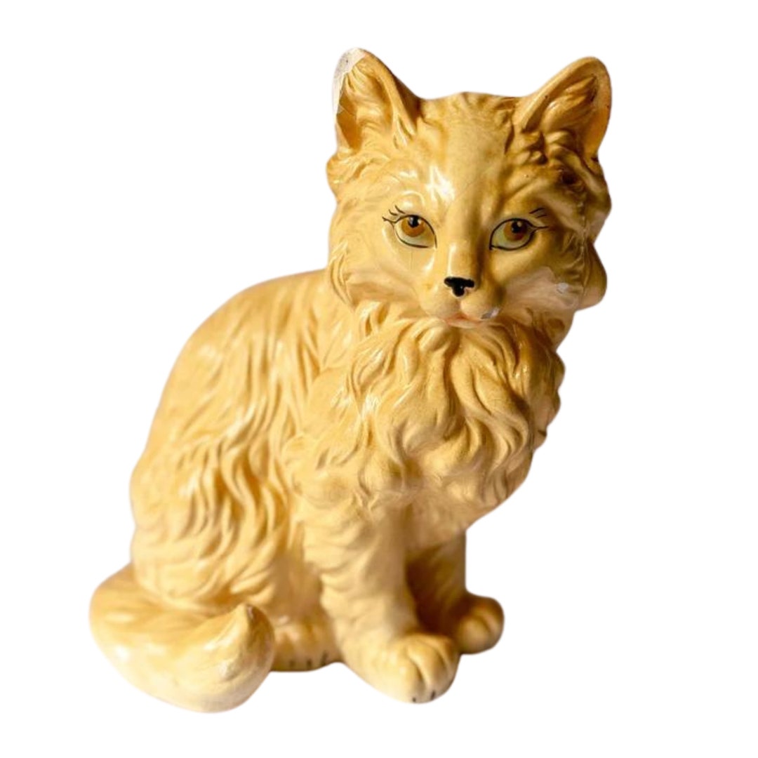 Vintage Yellow Ceramic Cat Figurine - Etsy