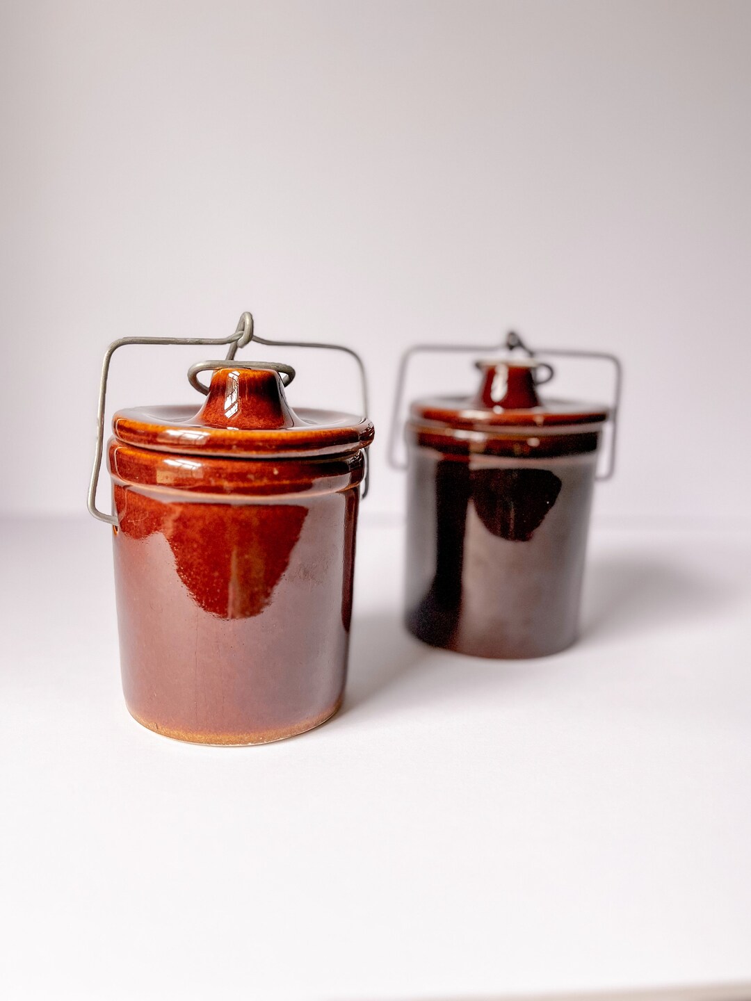 Vintage Brown Stoneware Crock With Metal Latch Lid - Etsy