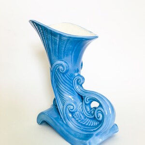 Vintage Blue Cornucopia Vase or Planter, Bisqueware Planter - Etsy