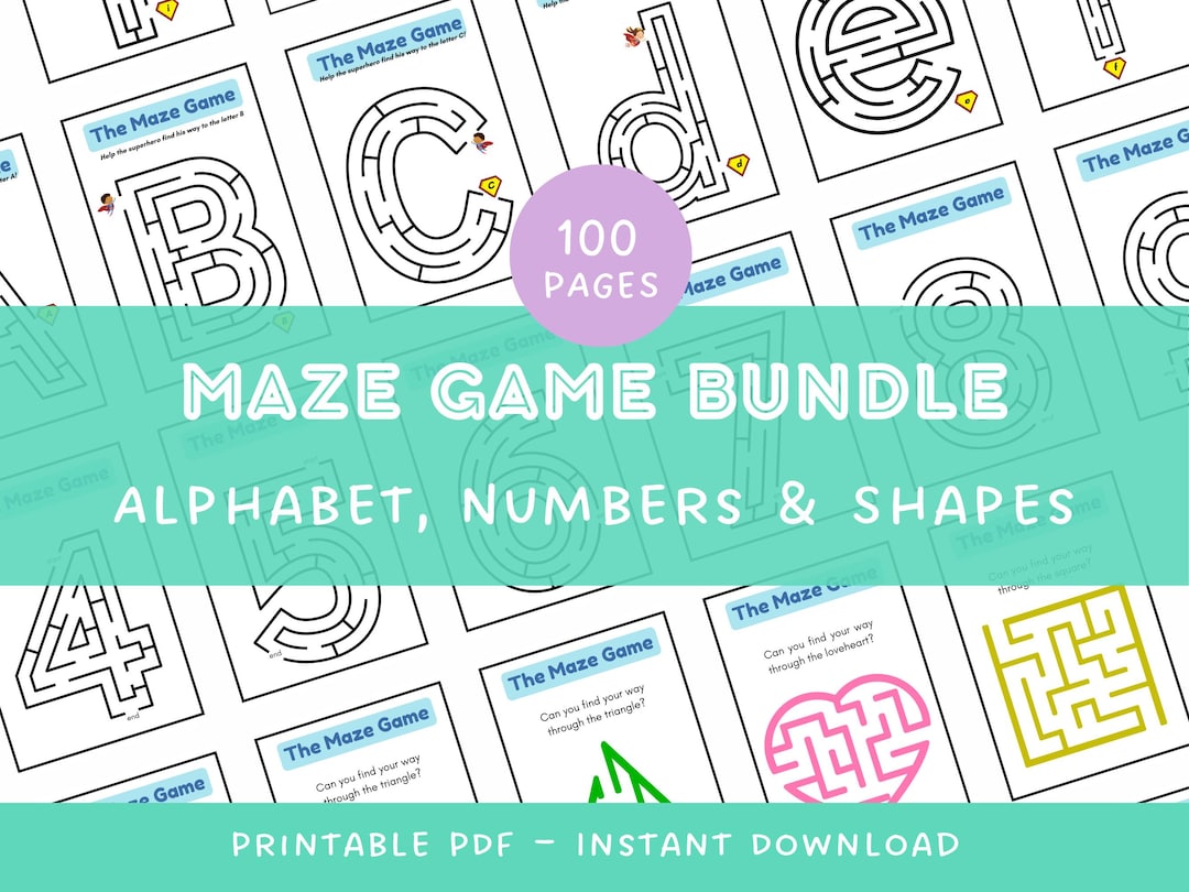 100-page Bundle Maze Game Printable | Alphabet, Numbers & Shapes | Kids ...