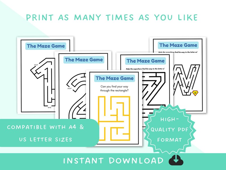100-page Bundle Maze Game Printable | Alphabet, Numbers & Shapes | Kids ...