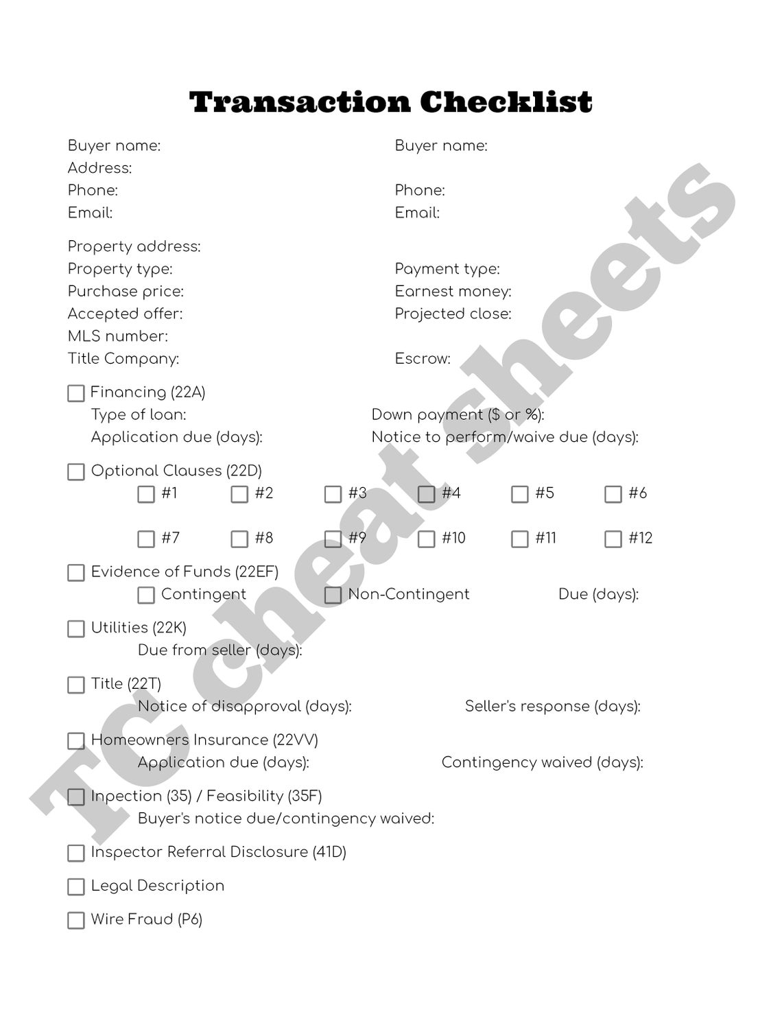 Transaction Checklist - Etsy