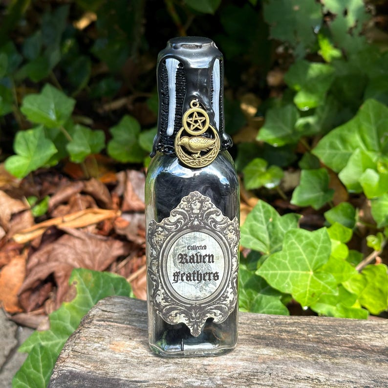 Raven Feathers | Halloween Decorative Potion Bottle | Witch and Wizard ...