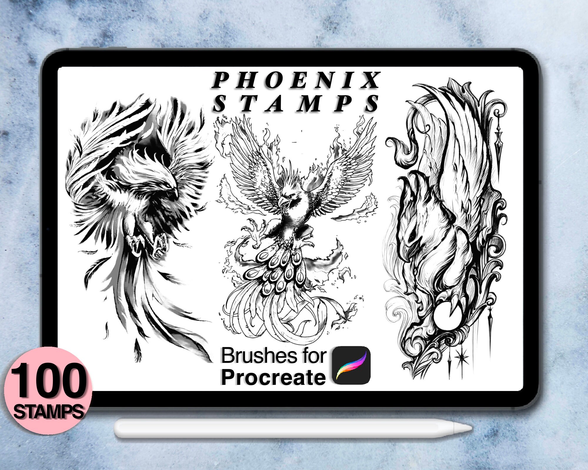 100 Procreate Phoenix Stamps Procreate Brushes Tattoo Style Save Your ...