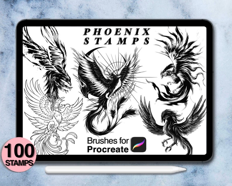 100 Procreate Phoenix Stamps Procreate Brushes Tattoo Style Save Your ...