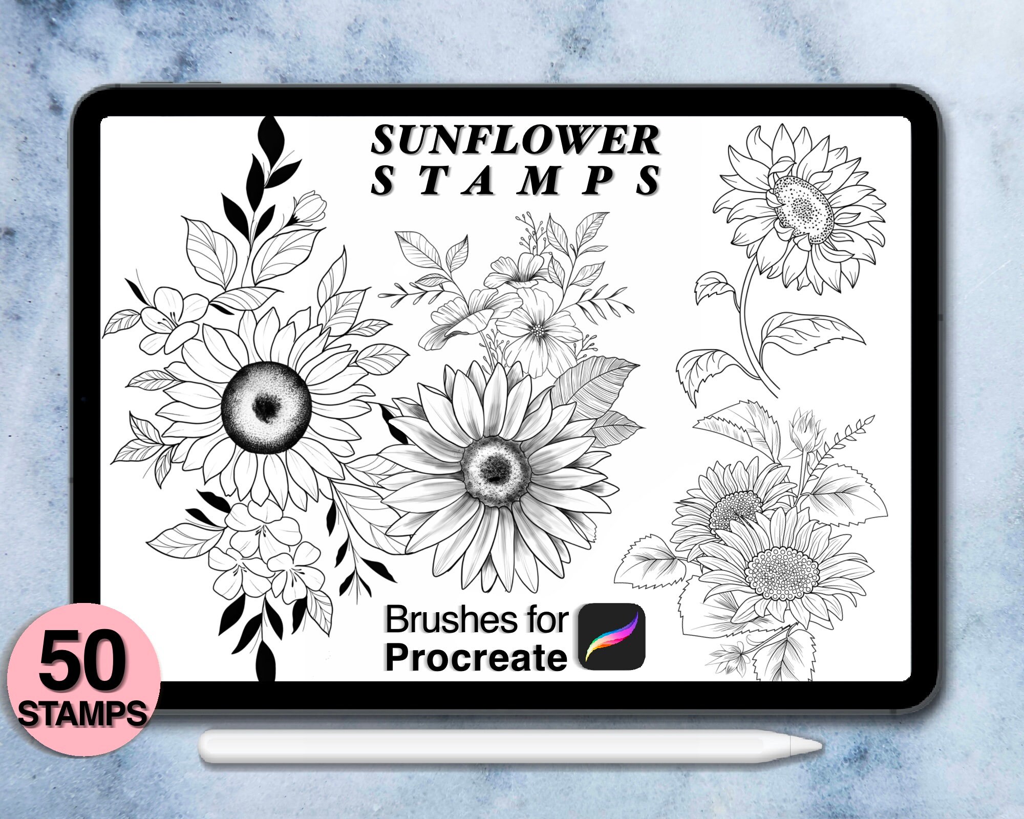 50 Procreate Sunflower Stamps Procreate Brushes Tattoo - Etsy