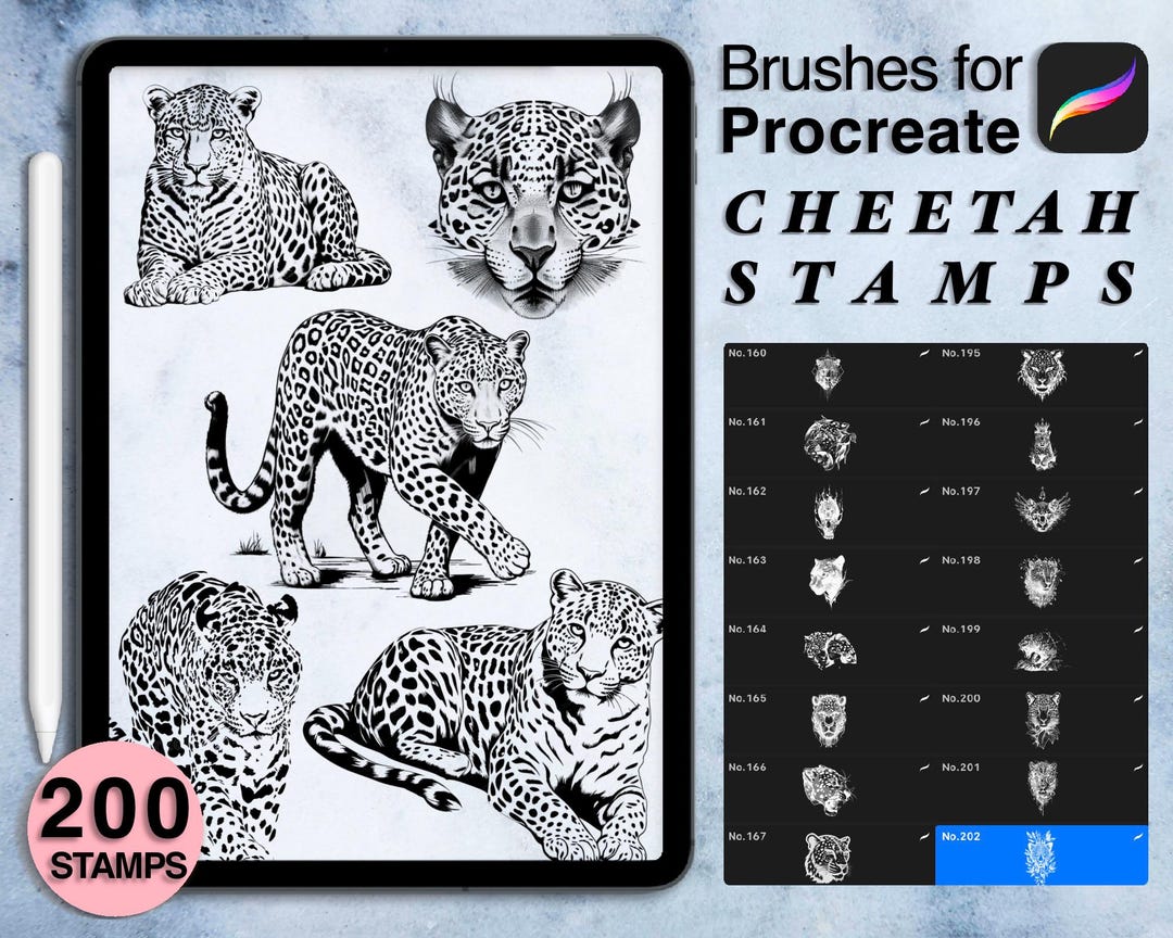 200 Procreate Cheetah Stamps | Procreate Brushes | Tattoo Style | Save ...