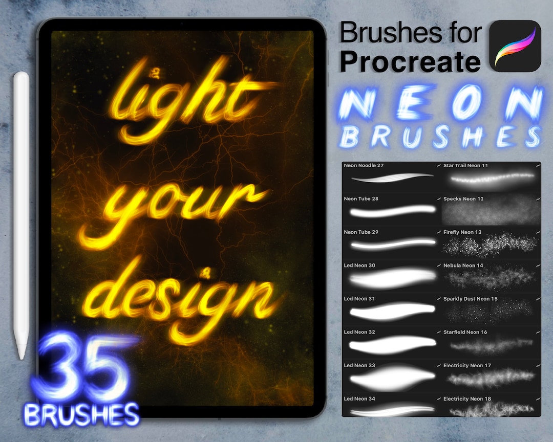 35 Neon Procreate Brush Set | Light Brushes With Many Glow Effects ...