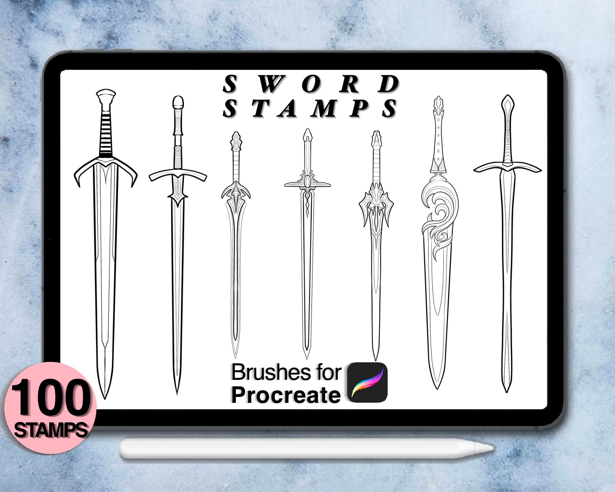 100 Procreate Sword Stamps Procreate Brushes Tattoo Style Save Your ...