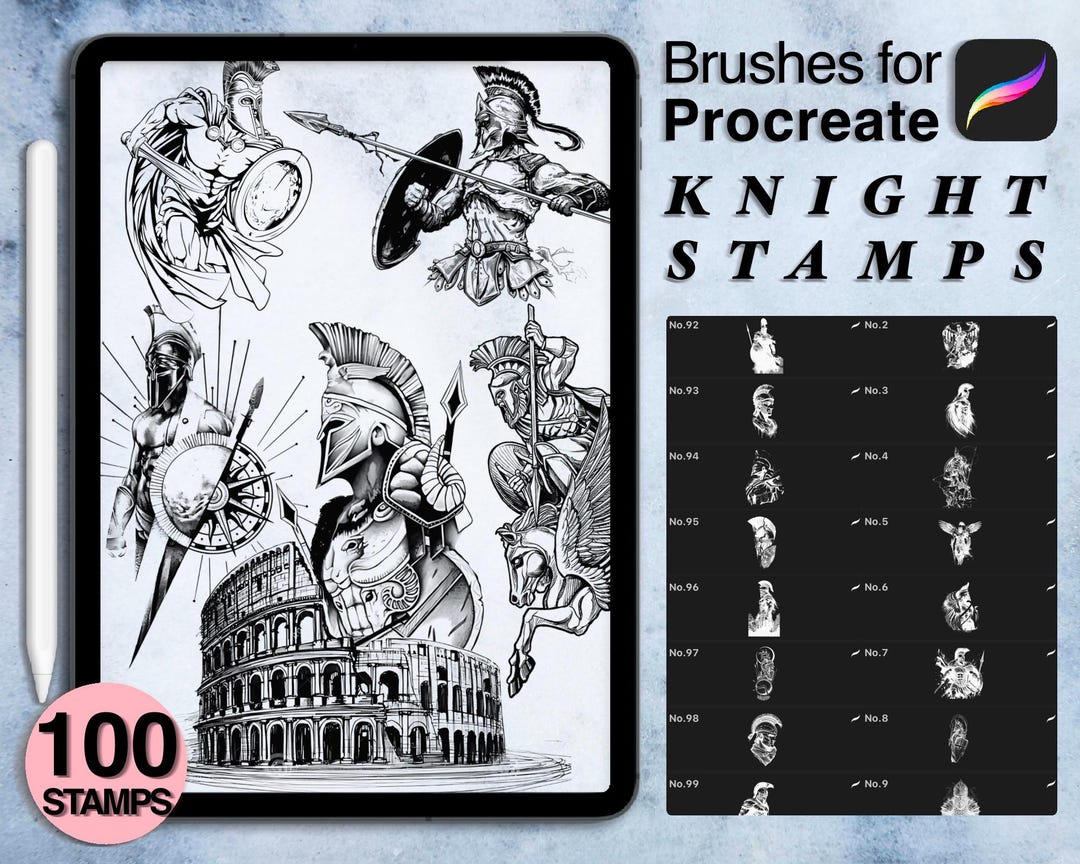 100 Procreate Knight Stamps | Procreate Brushes | Tattoo Style | Save ...