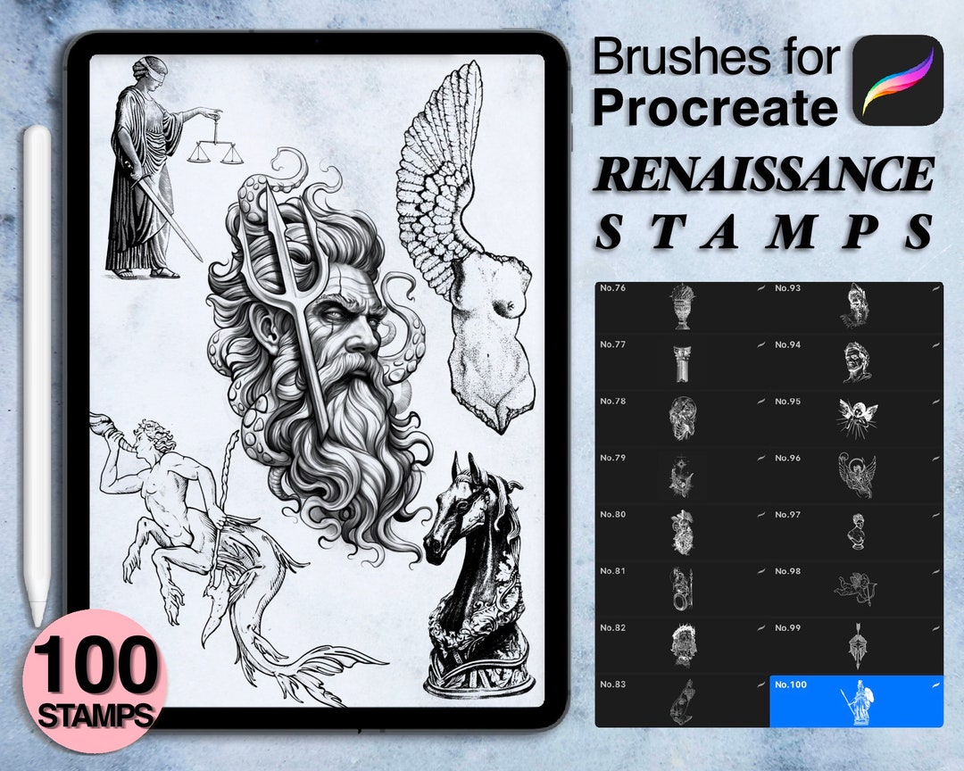 100 Procreate Renaissance Stamps | Procreate Brushes | Tattoo Style ...
