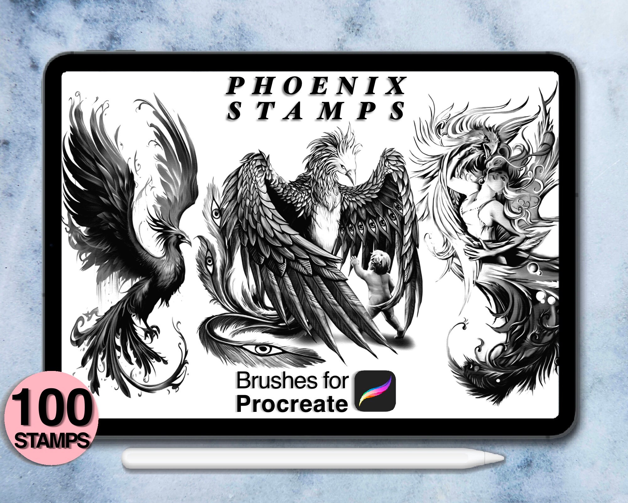 100 Procreate Phoenix Stamps Procreate Brushes Tattoo Style Save Your ...