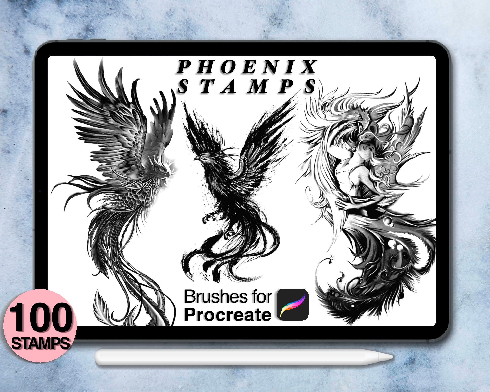 100 Procreate Phoenix Stamps Procreate Brushes Tattoo Style Save Your ...