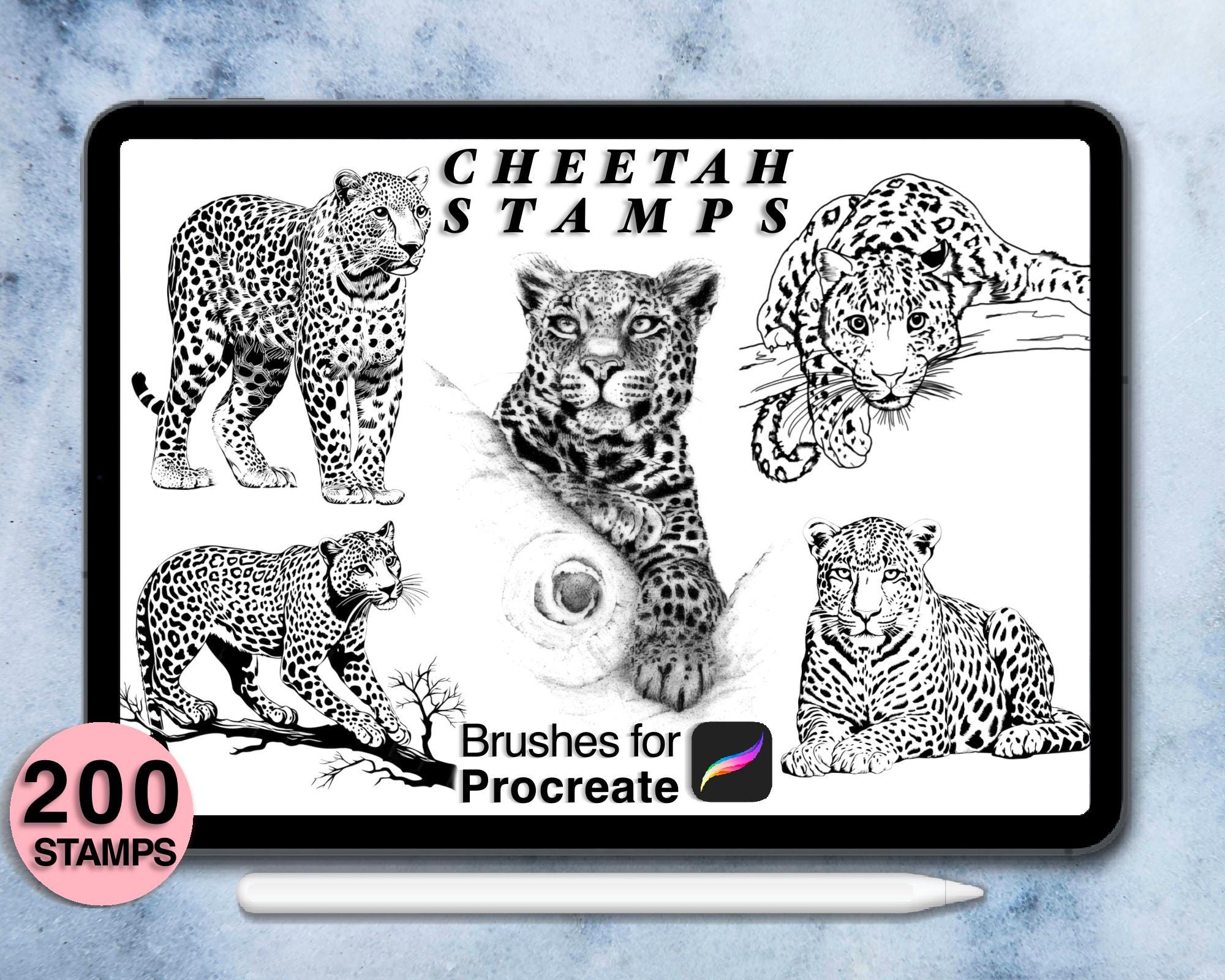 200 Procreate Cheetah Stamps | Procreate Brushes | Tattoo Style | Save ...
