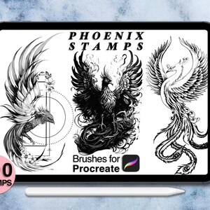 200 Procreate Phoenix Stamps | Procreate Brushes | Tattoo Style | Save ...