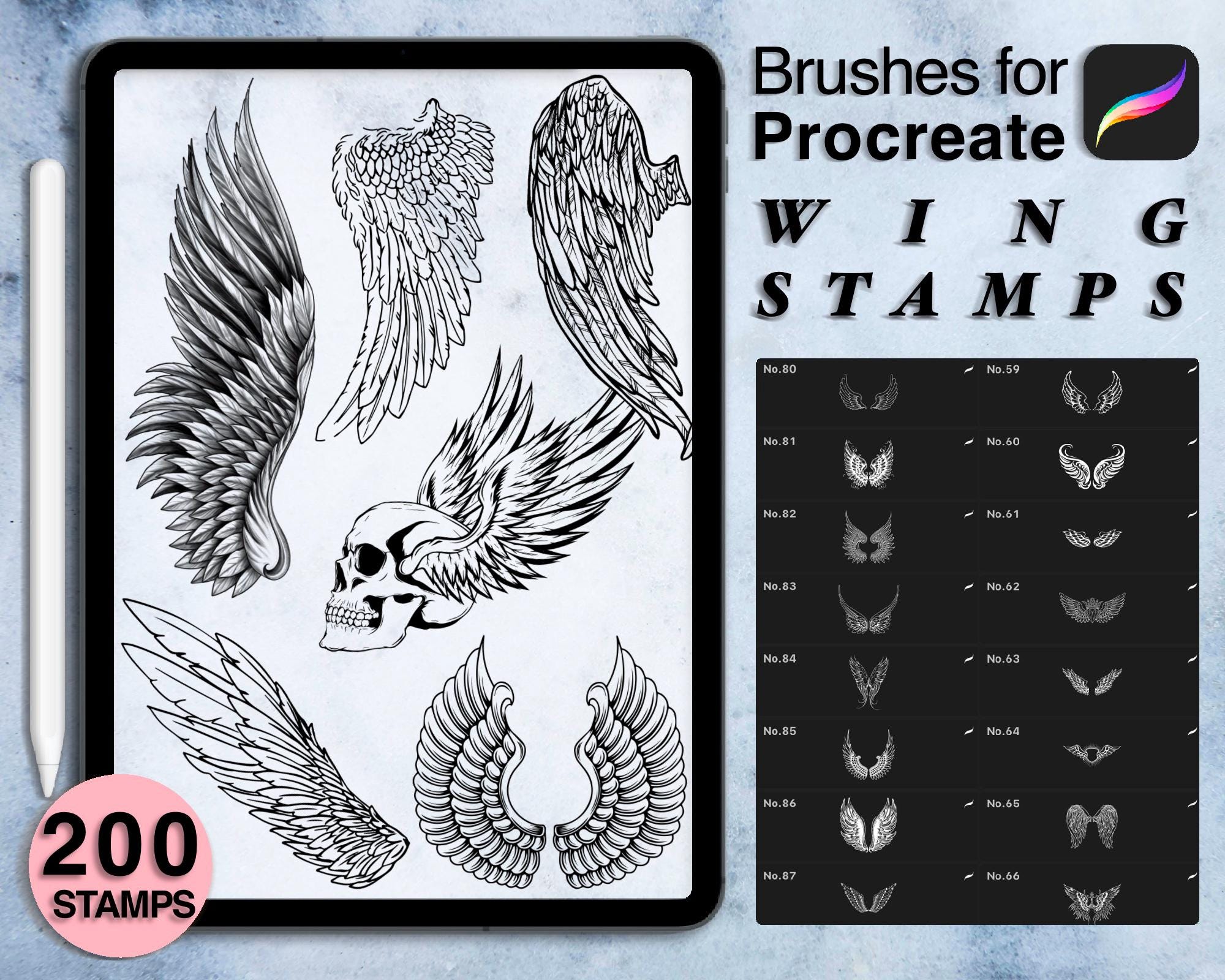 200 Procreate Wing Stamps | Procreate Brushes | Tattoo Style | Save ...