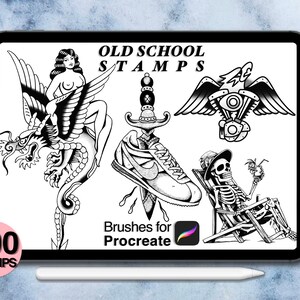 100 Procreate Old School Stamps | Procreate Brushes | Tattoo Style ...