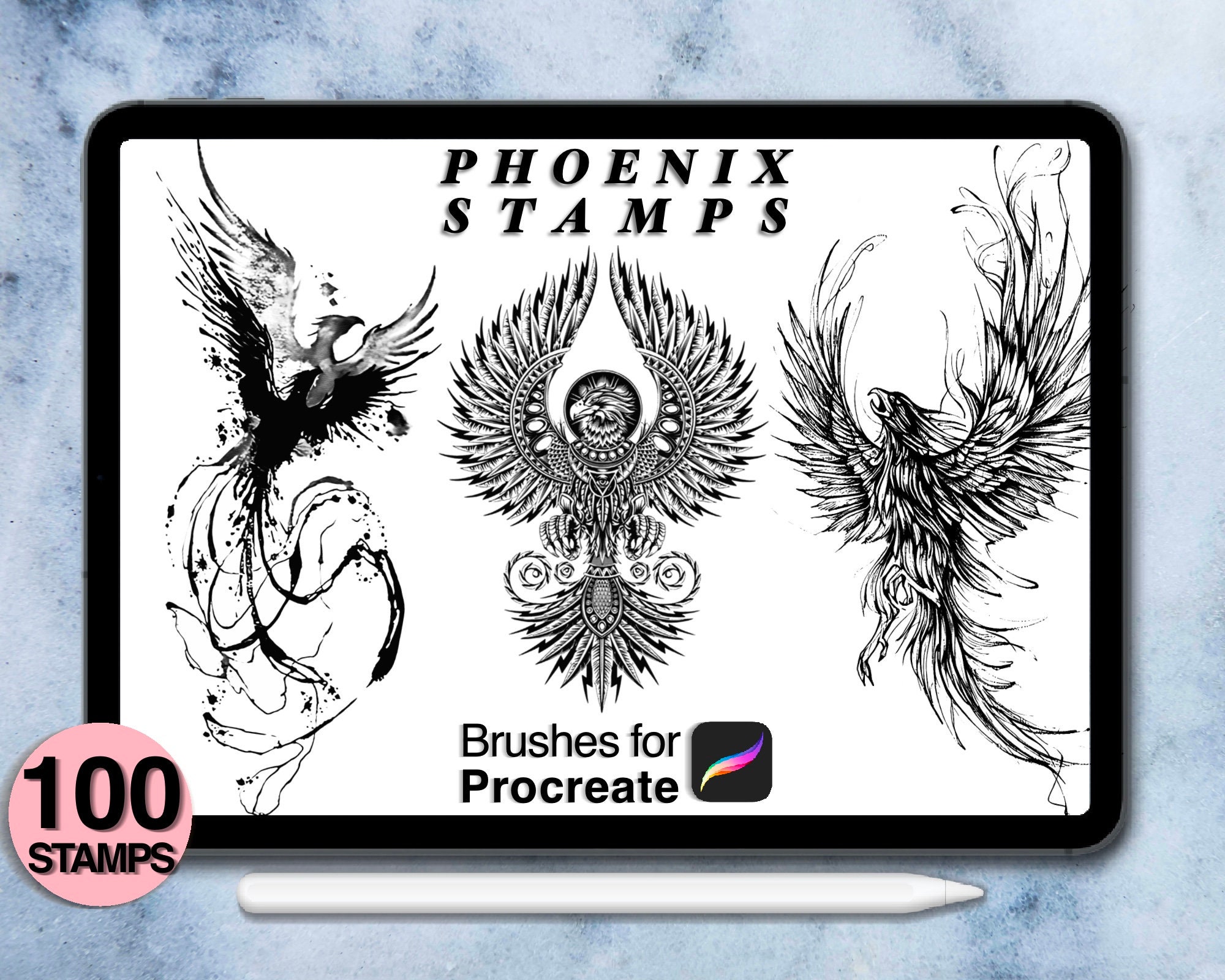 100 Procreate Phoenix Stamps Procreate Brushes Tattoo Style Save Your ...