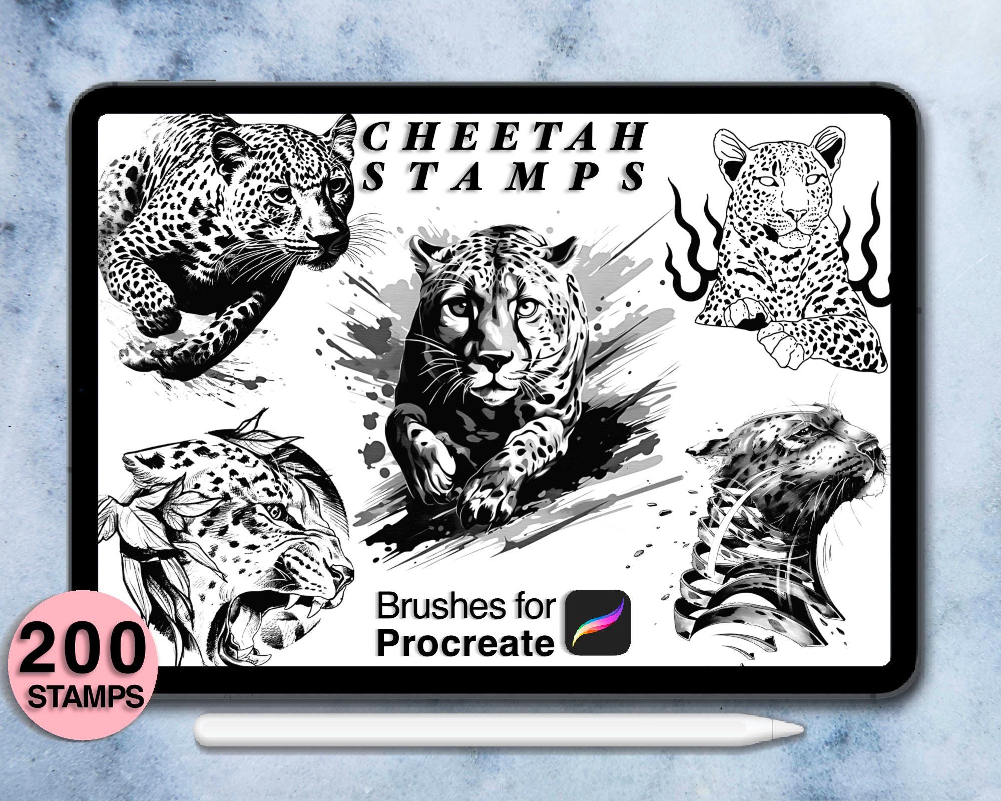 200 Procreate Cheetah Stamps | Procreate Brushes | Tattoo Style | Save ...