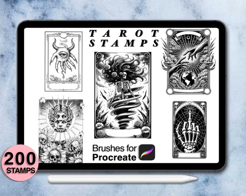 200 Procreate Tarot Stamps | Procreate Brushes | Tattoo Style | Save ...