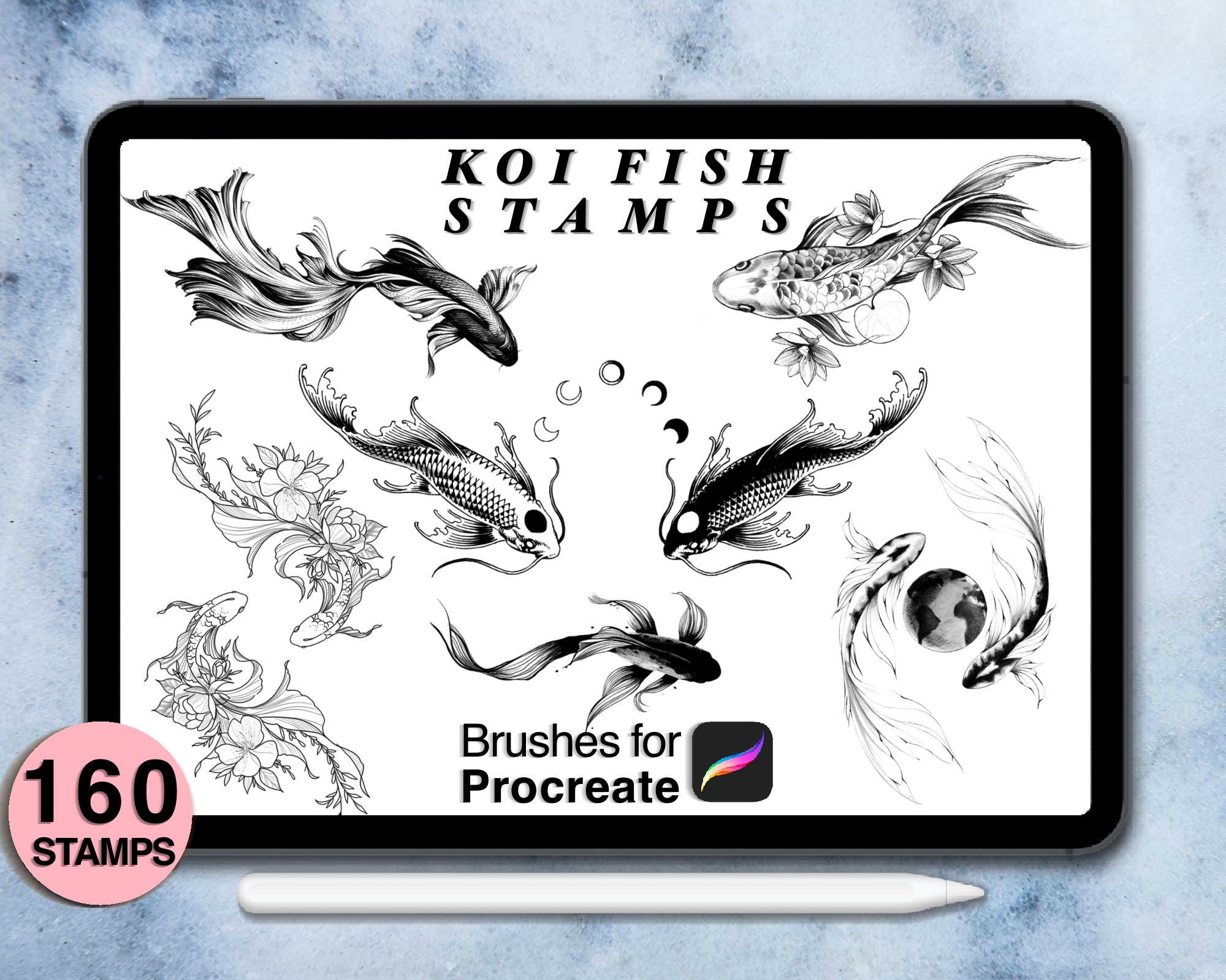 160 Procreate Koi Fish Stamps: Tattoo Style Brushes (digital Download ...