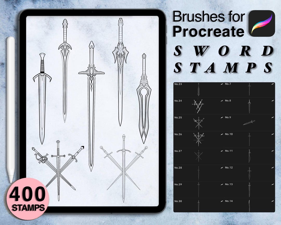 400 Procreate Sword Stamps | Procreate Brushes | Tattoo Style | Save ...