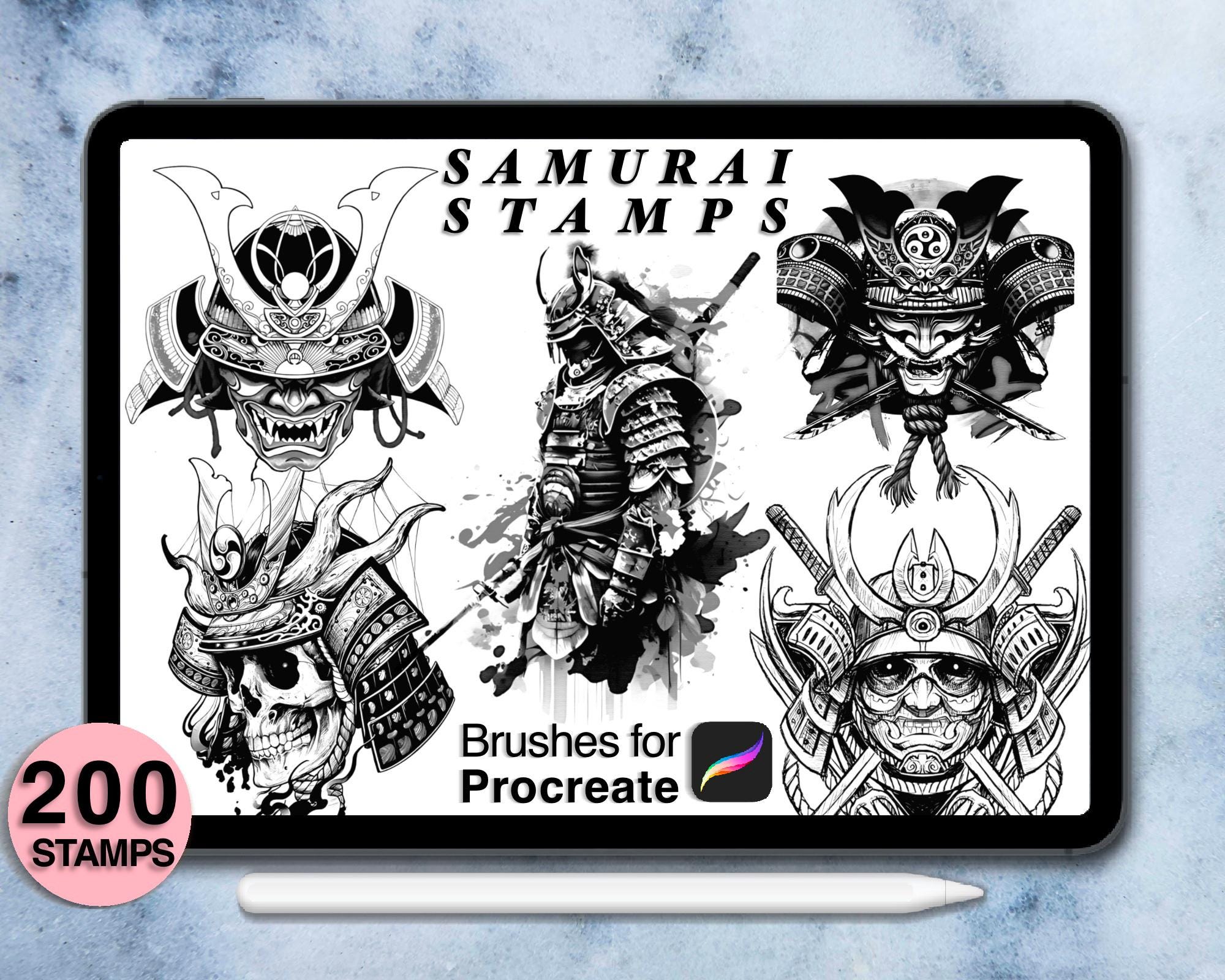 200 Procreate Samurai Stamps | Procreate Brushes | Tattoo Style | Save ...