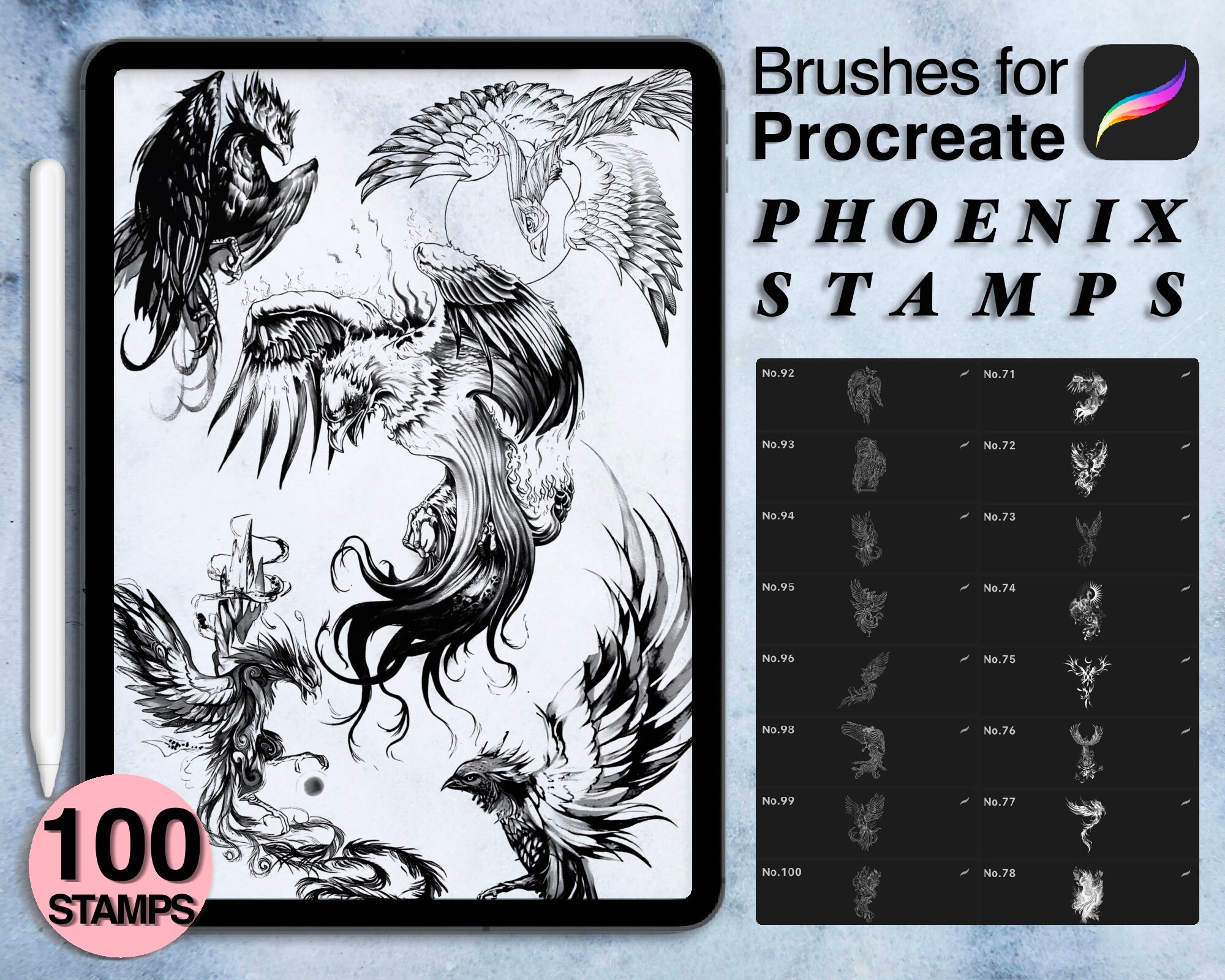 100 Procreate Phoenix Stamps Procreate Brushes Tattoo Style Save Your ...