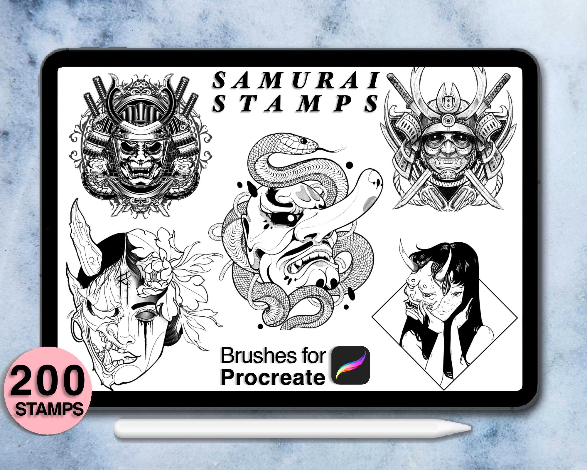 200 Procreate Samurai Stamps | Procreate Brushes | Tattoo Style | Save ...