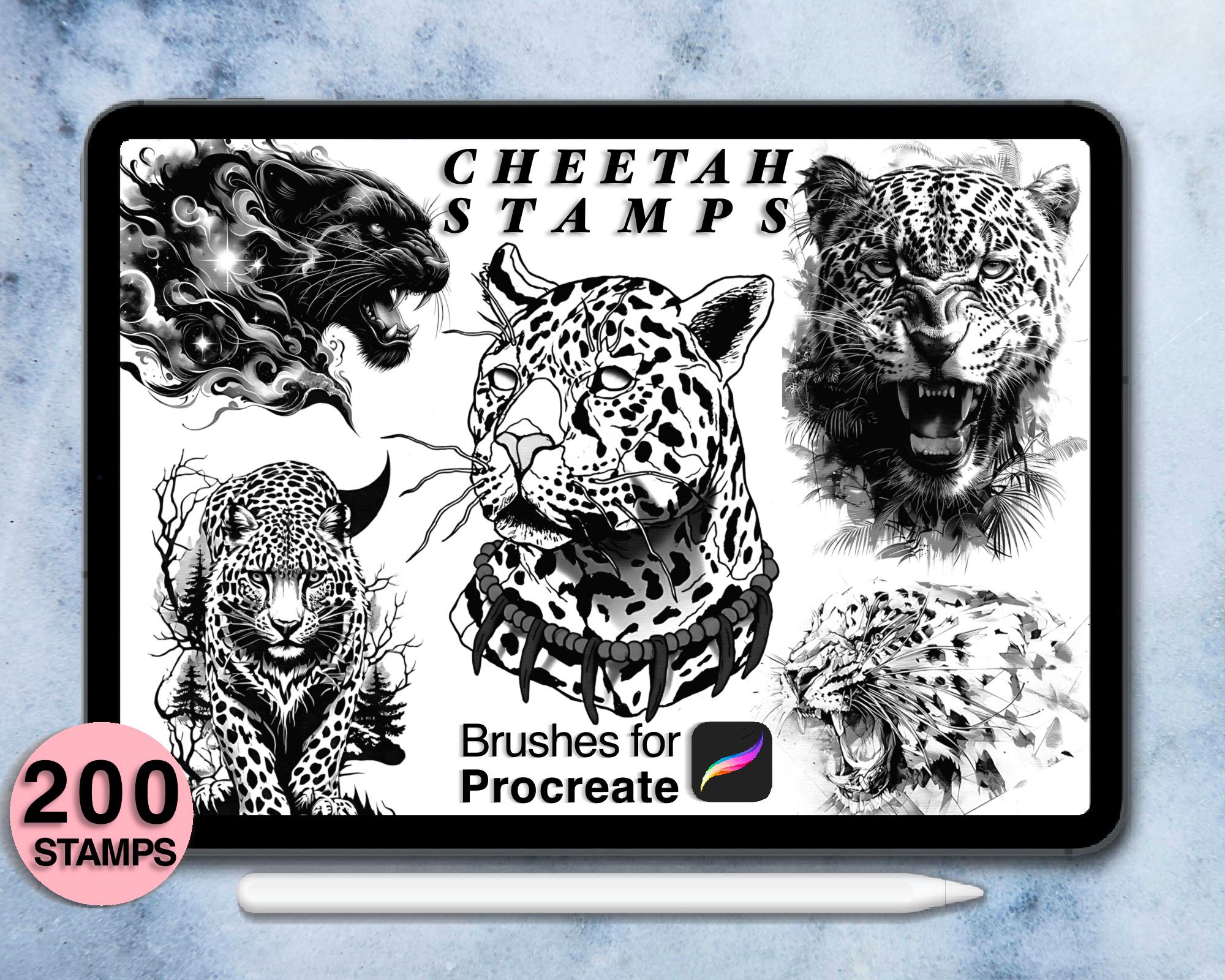 200 Procreate Cheetah Stamps | Procreate Brushes | Tattoo Style | Save ...