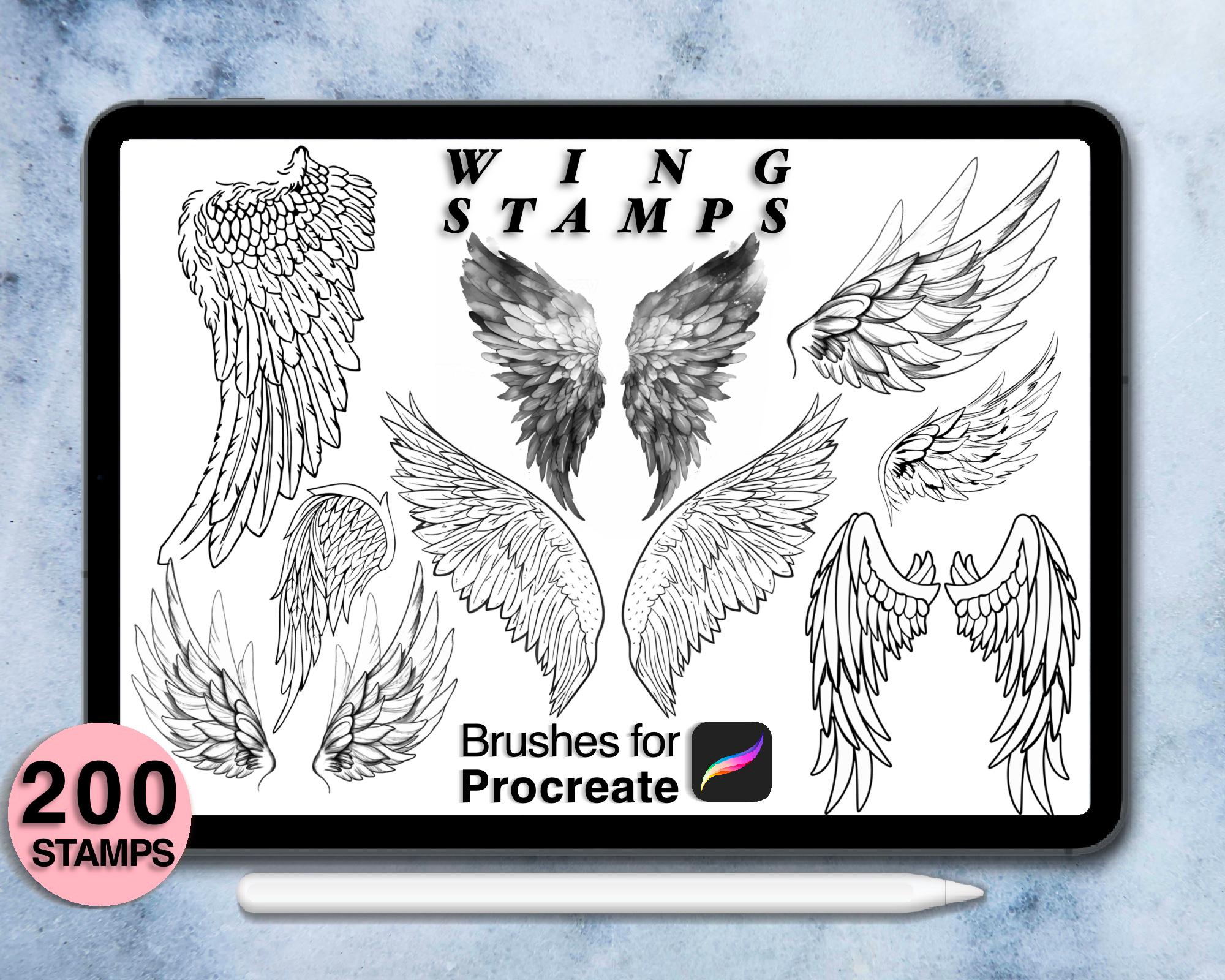 200 Procreate Wing Stamps | Procreate Brushes | Tattoo Style | Save ...