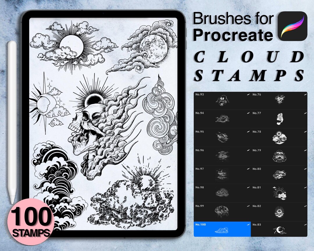 100 Cloud Stamps & 120 Aesthetic Tattoo Ornaments Pack for Procreate ...