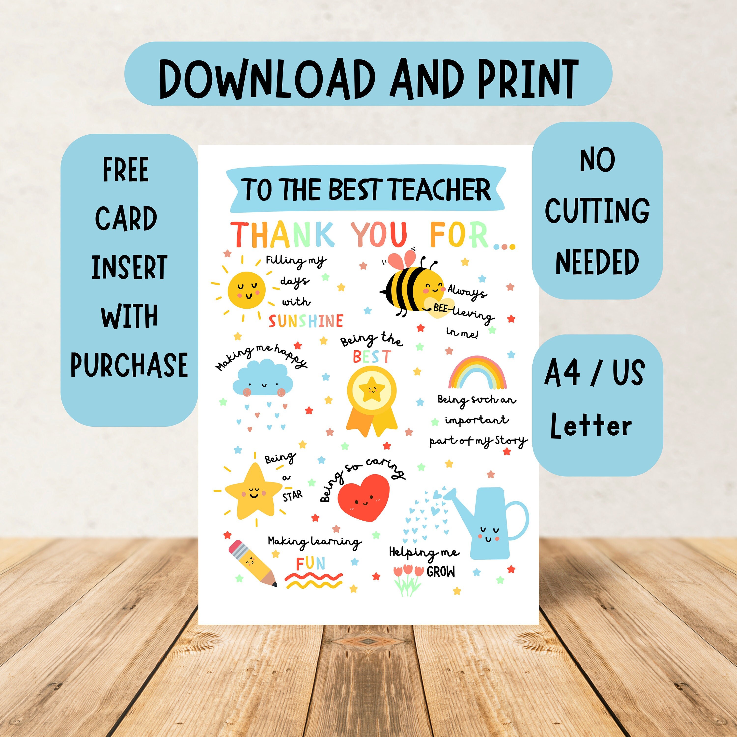 Thank You Teacher Printable End of School Teacher Thank You ...