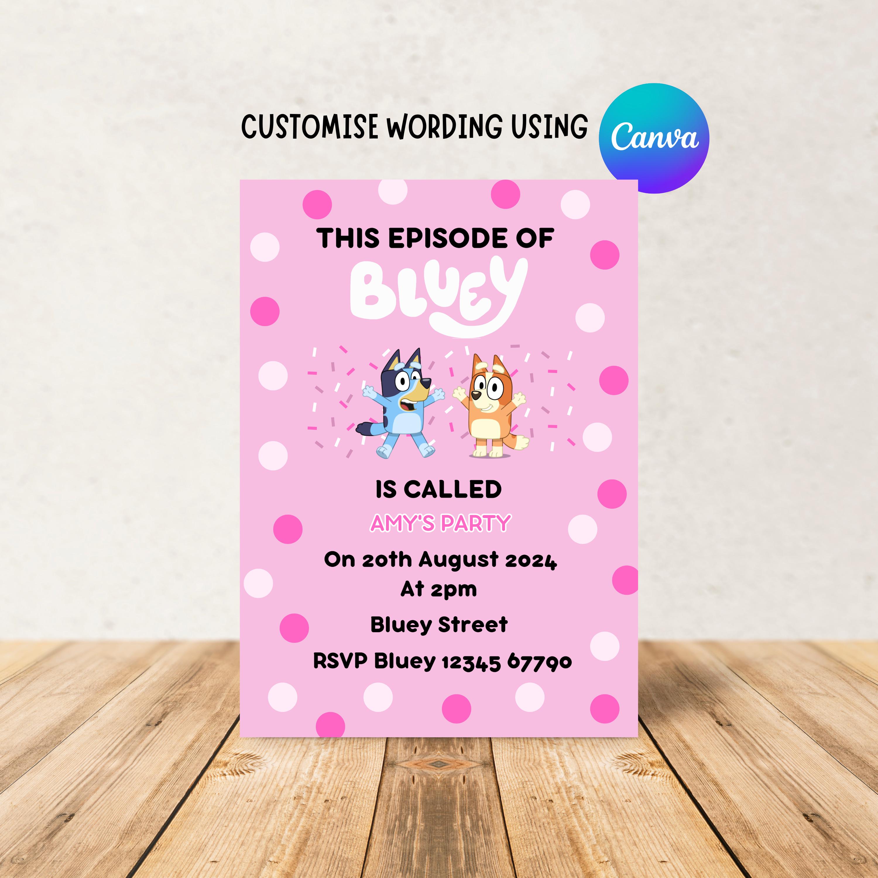 Bluey Editable Birthday Invitation, Pink Bluey Invitation, Girls ...
