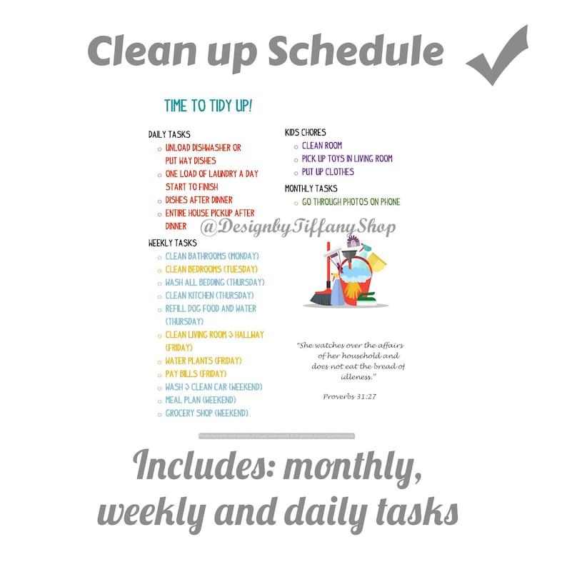 Clean up Schedule, Cleaning Checklist, Chore Chart, to Do List - Etsy