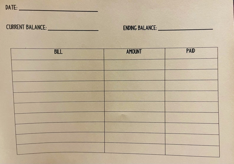 Printable Weekly Bill Sheet, Digital Download, Slush Fund, Bill Tracker ...