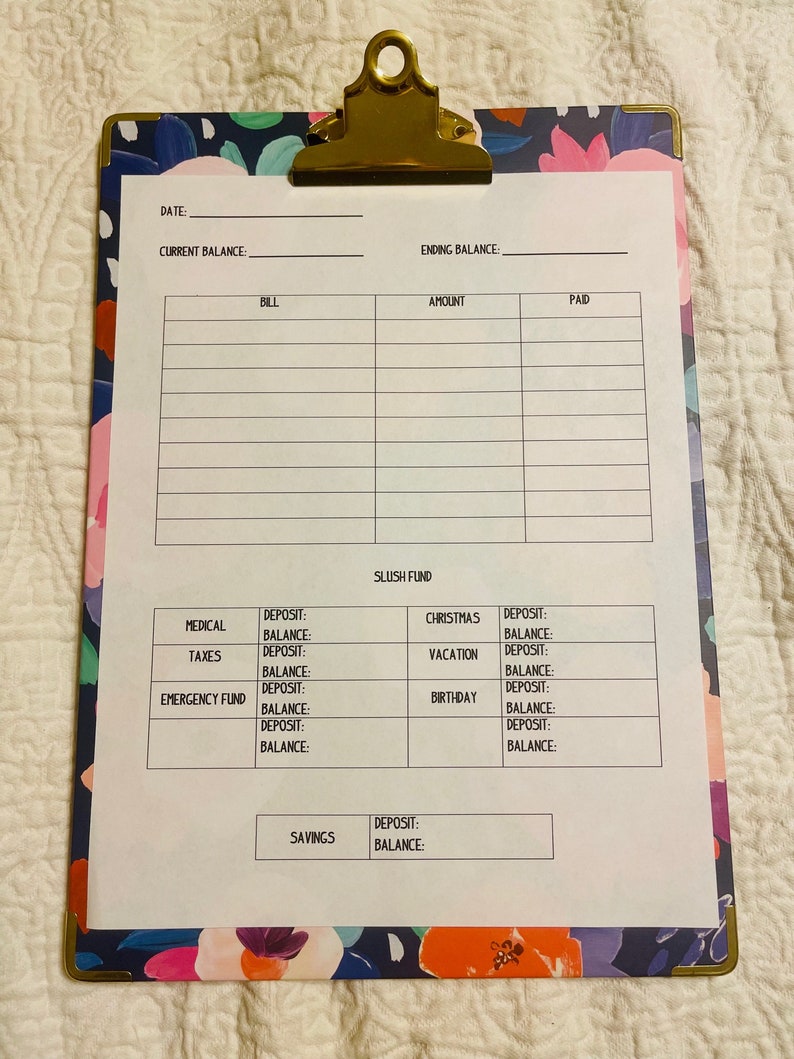 Printable Weekly Bill Sheet, Digital Download, Slush Fund, Bill Tracker ...