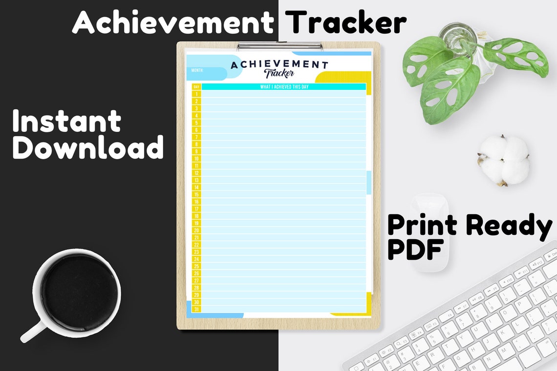 Achievement Tracker Printable Template Yearly Journal Refill Goal ...