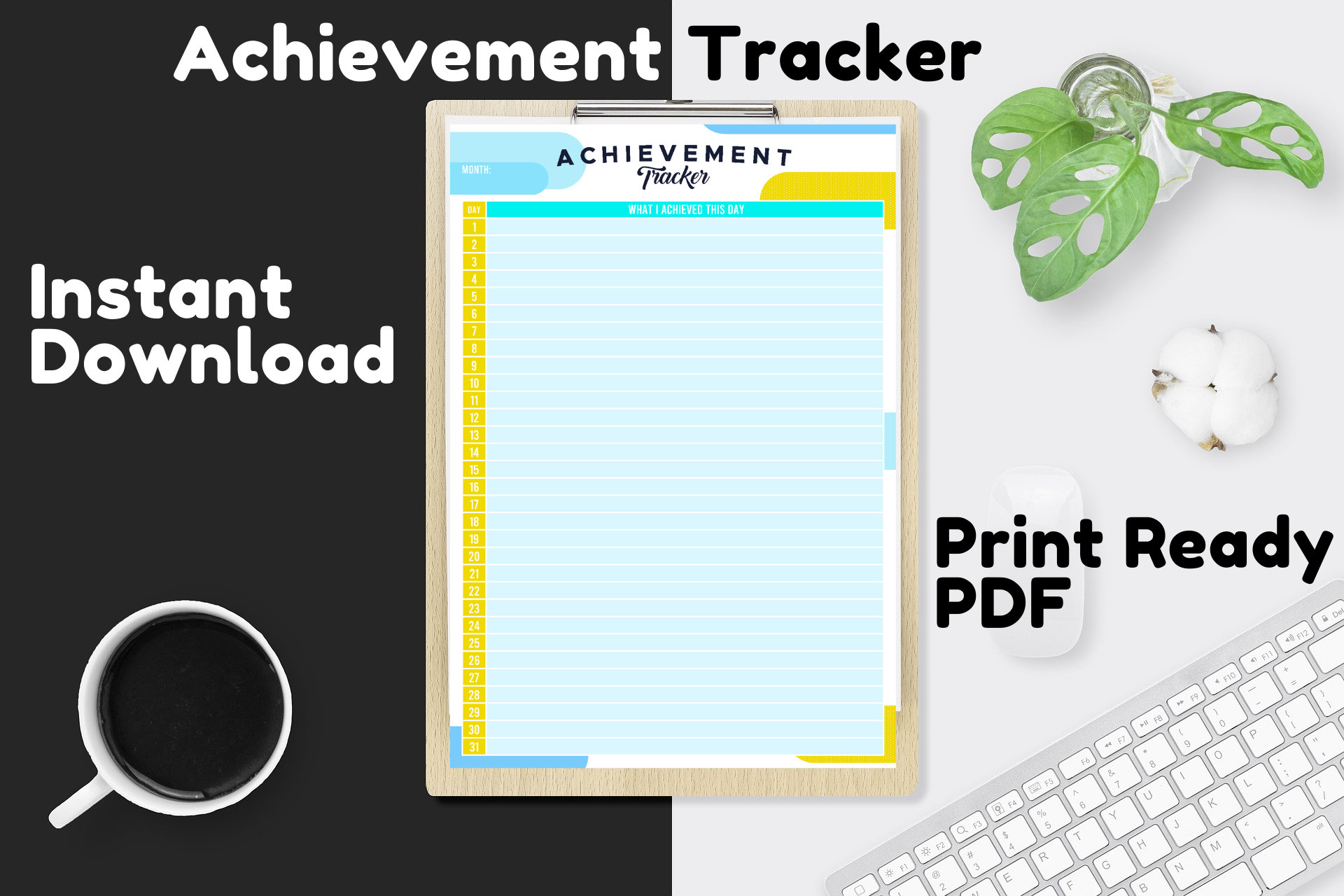 Achievement Tracker Printable Template Yearly Journal Refill Goal ...