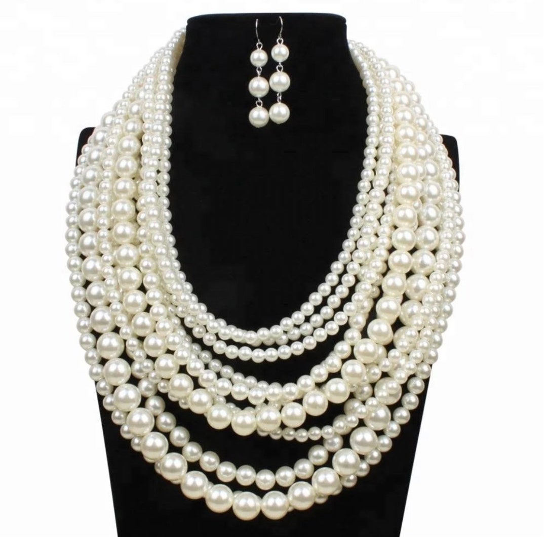 10-layer Pearl Necklace, Vintage, Statement Wedding Jewelry, Fashion ...
