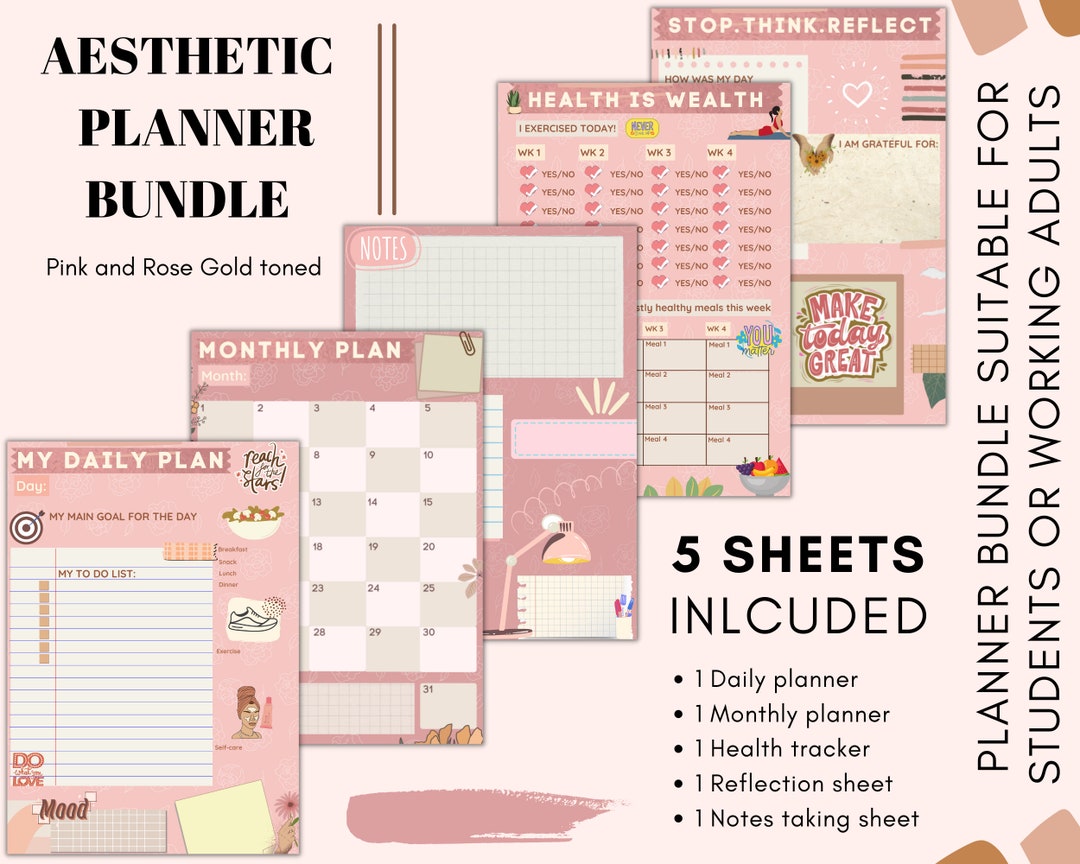 Aesthetic Planner Bundle for Students and Working Adults//pink Tone - Etsy