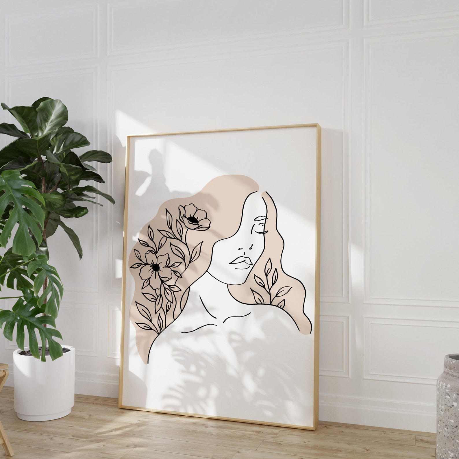 Floral Woman. Modern Line Art. Minimalist Line Art. Modern Minimal Art ...