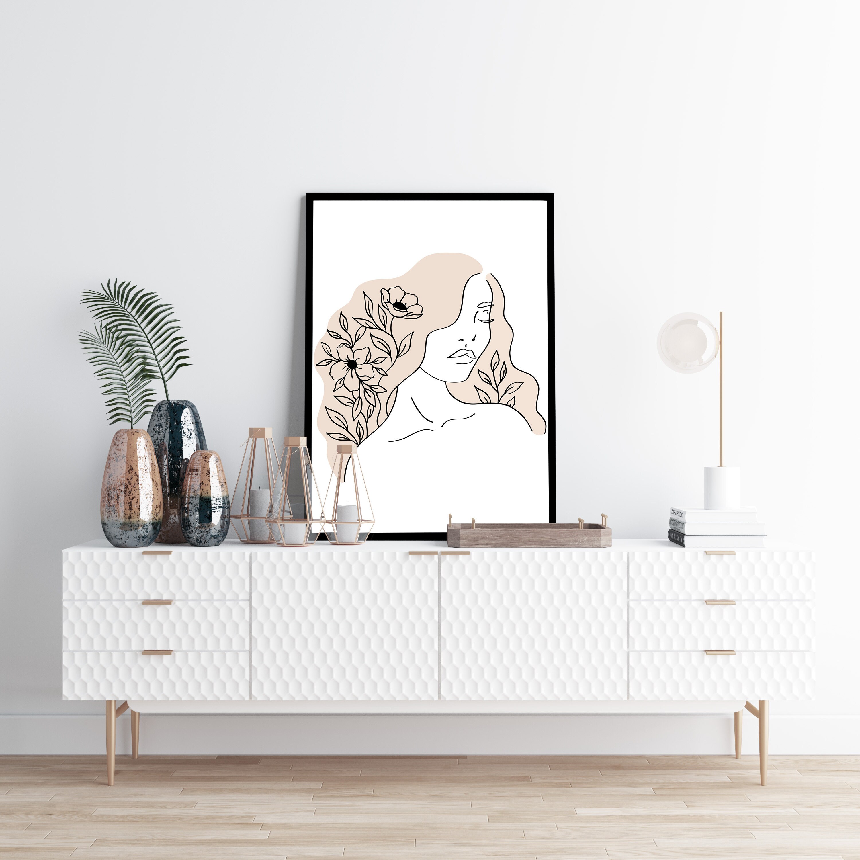 Floral Woman. Modern Line Art. Minimalist Line Art. Modern Minimal Art ...