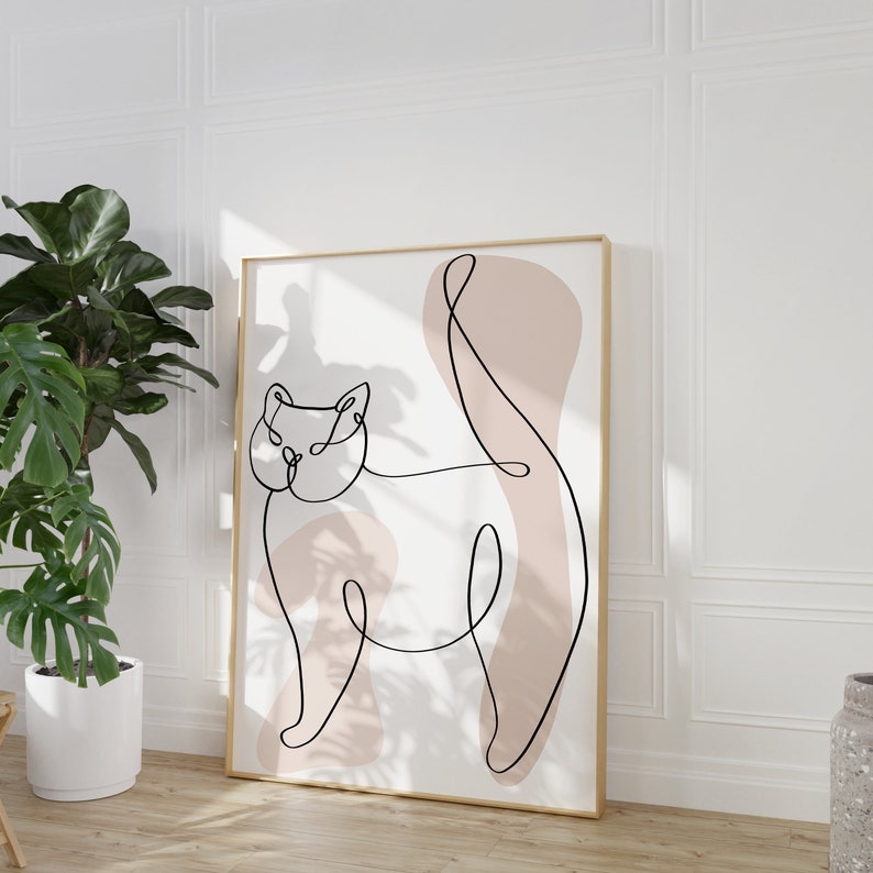 Cat One Line Art. One Line Drawing, Modern Line Art. Minimalist Line ...